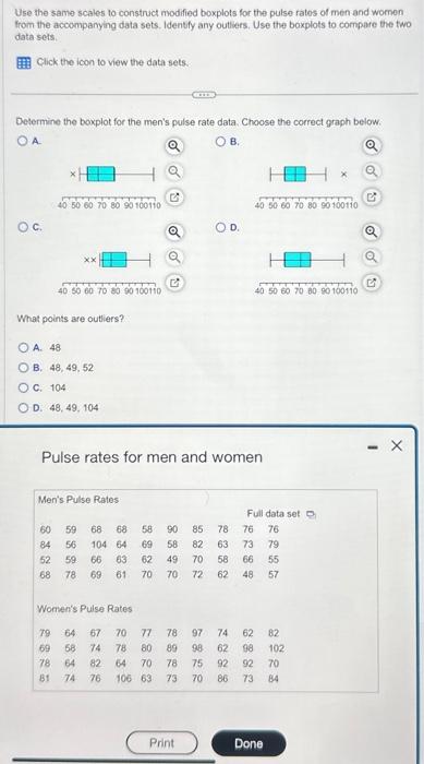 Solved Use the same scales to construct nodified boxplots | Chegg.com