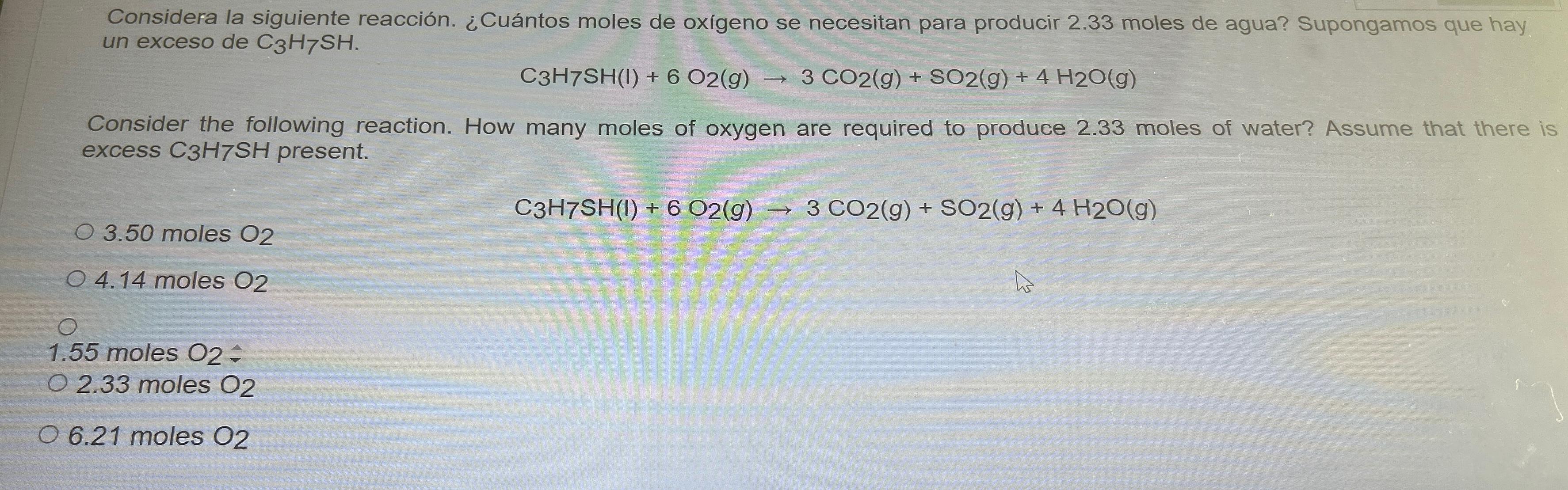 Solved Considera la siguiente reacción. ¿Cuántos moles de | Chegg.com