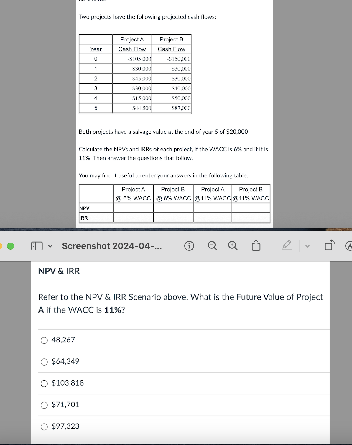Solved NPV & IRRRefer to the NPV & IRR Scenario above. What | Chegg.com