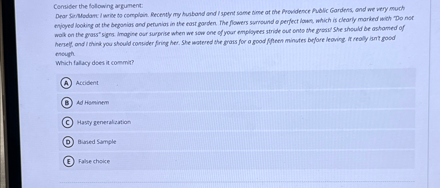 Solved Consider the following argument:Dear Sir/Madam: I | Chegg.com