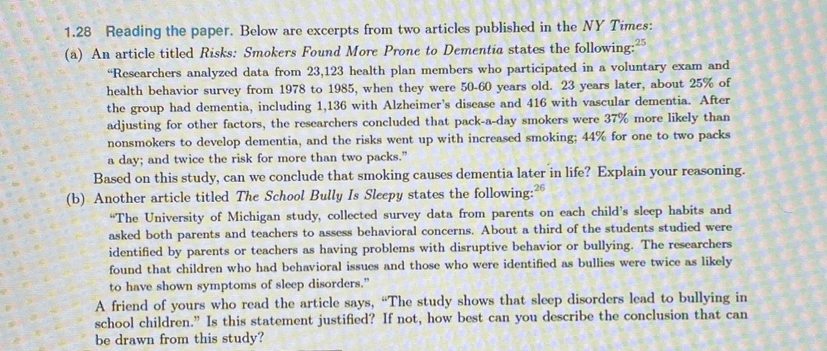 Solved 1.28 ﻿Reading the paper. Below are excerpts from two | Chegg.com