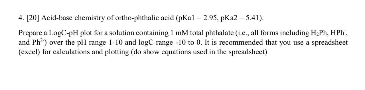 Solved 4. [20] Acid-base chemistry of ortho-phthalic acid | Chegg.com