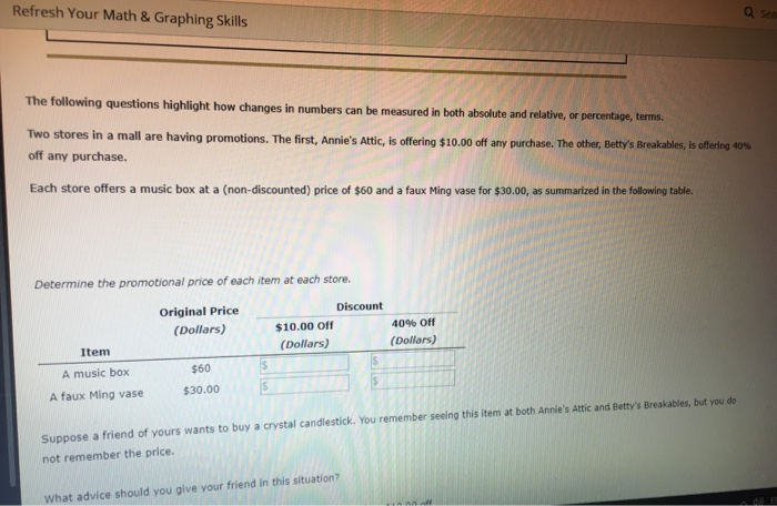 Solved Refresh Your Math & Graphing Skills The following | Chegg.com