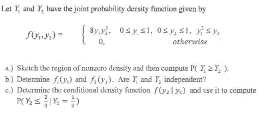 Solved Let Y1 and Y2 have the joint probability density | Chegg.com
