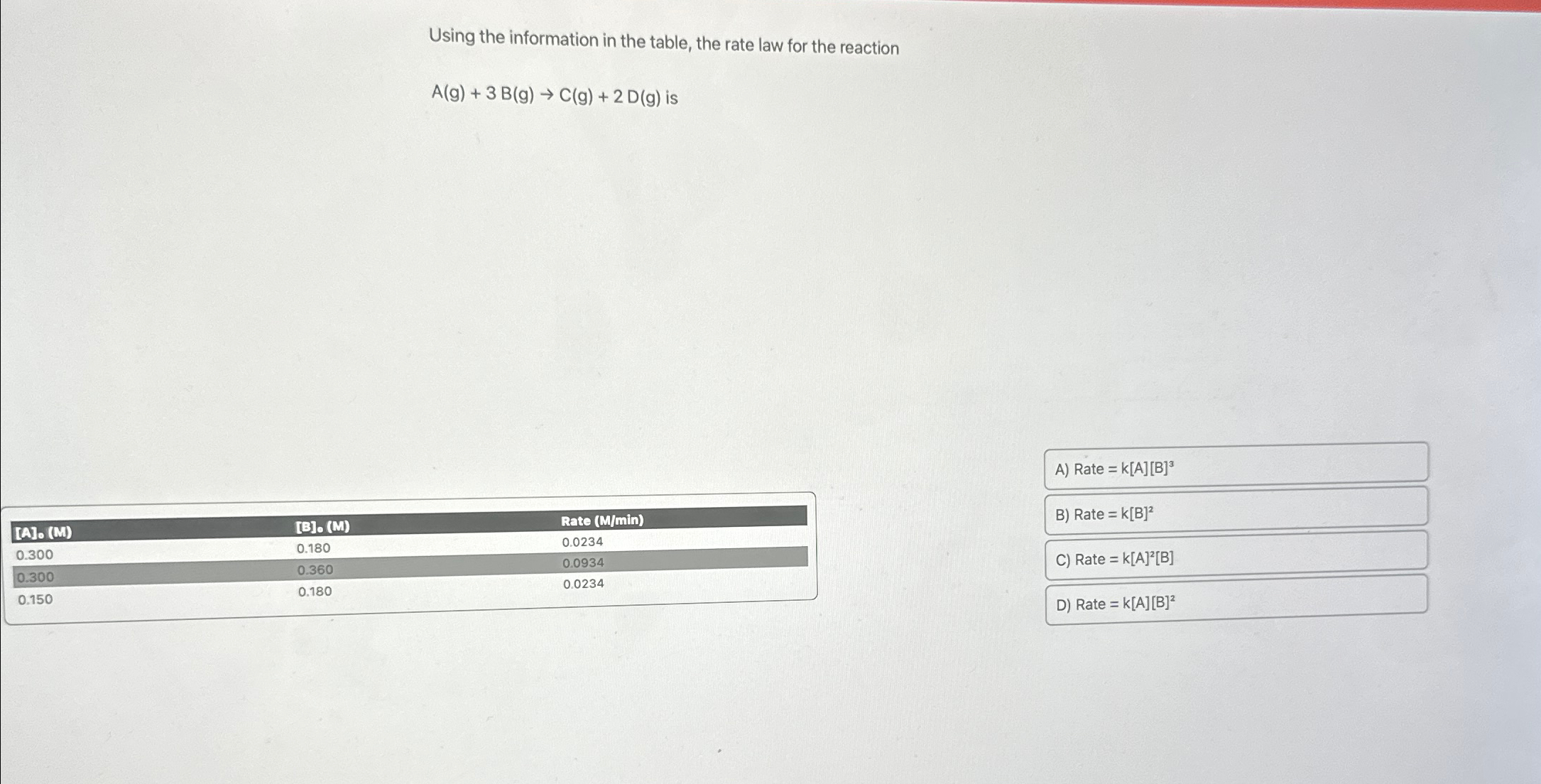 Solved Using the information in the table, the rate law for | Chegg.com