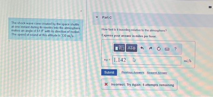 Solved The shock-wave cone created by the space shuttle at | Chegg.com
