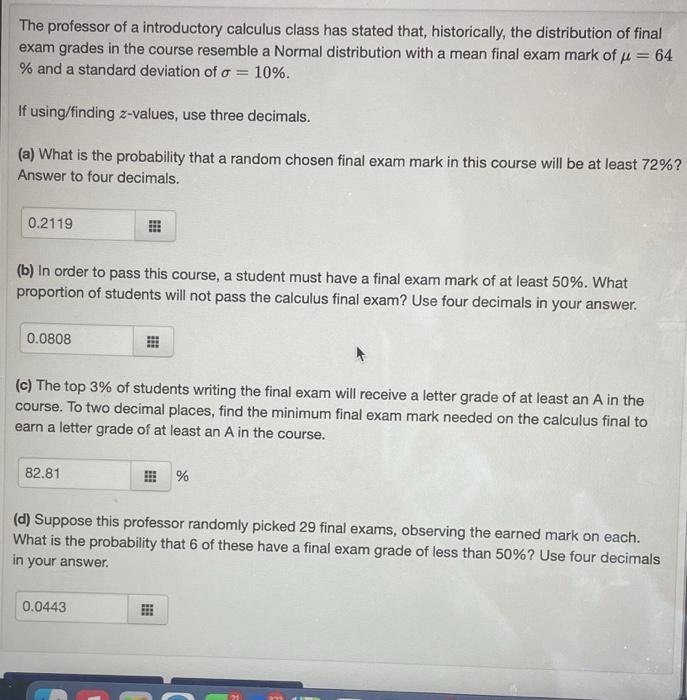 Solved The professor of a introductory calculus class has | Chegg.com