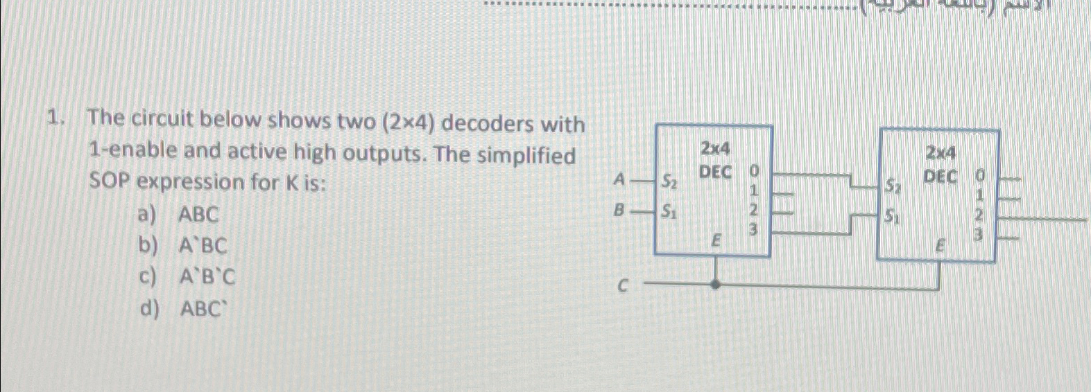 Solved The circuit below shows two (2×4) ﻿decoders with | Chegg.com