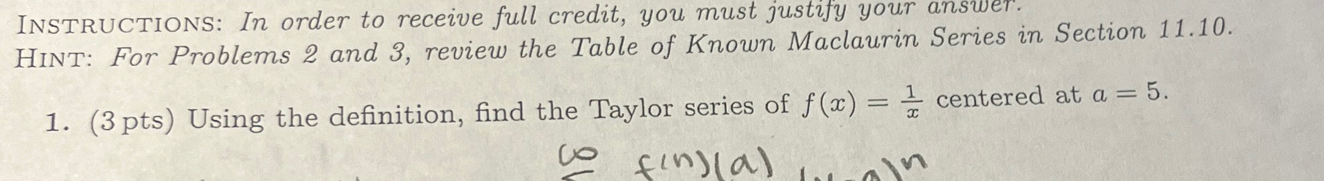 Solved (3 ﻿pts) ﻿Using the definition, find the Taylor | Chegg.com