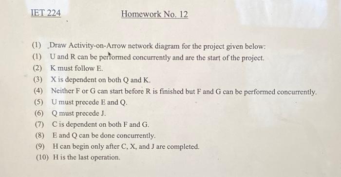 Solved (1) Draw Activity-on-Arrow network diagram for the | Chegg.com