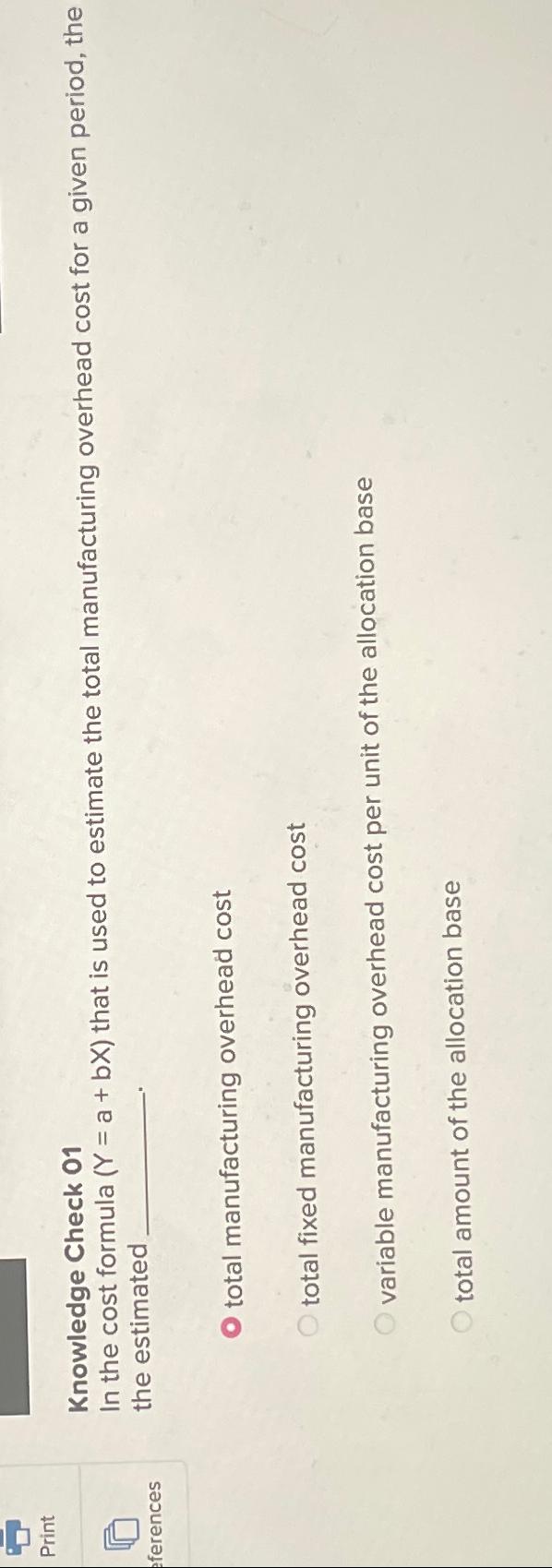 Solved Knowledge Check 01\\nIn the cost formula (Y)=(a+bx) | Chegg.com