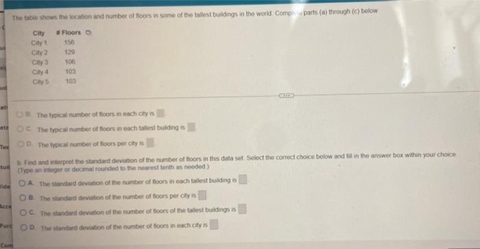 Solved The table shows the location and number of floors in | Chegg.com