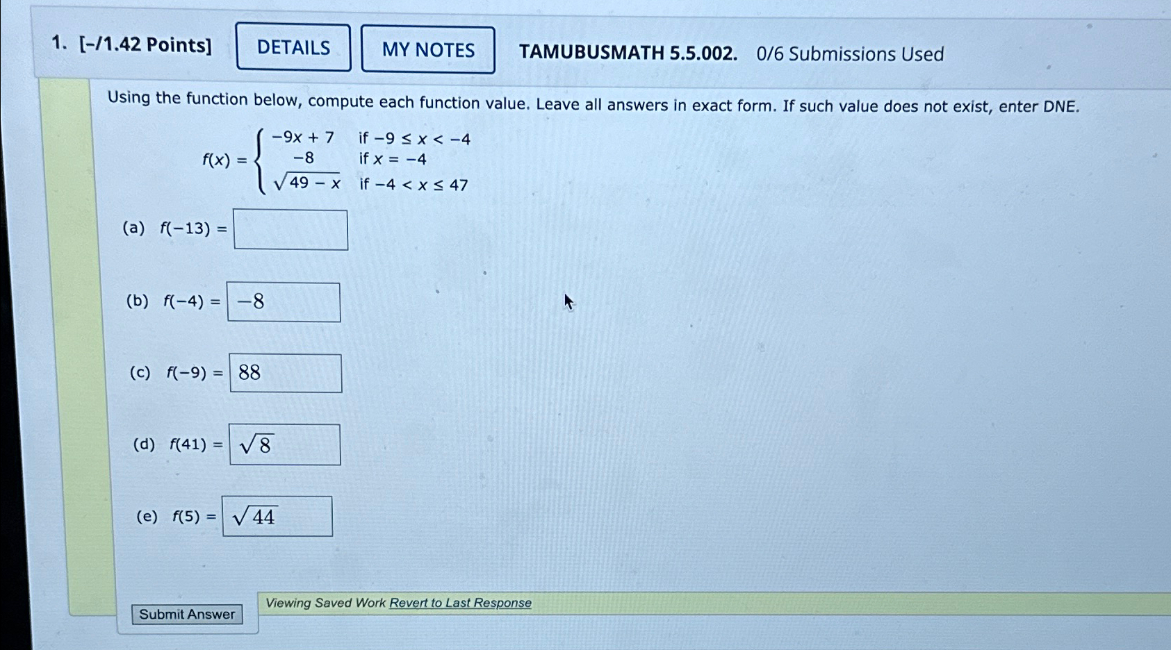 Solved Points]TAMUBUSMATH 5.5.002. 0/6 ﻿Submissions | Chegg.com