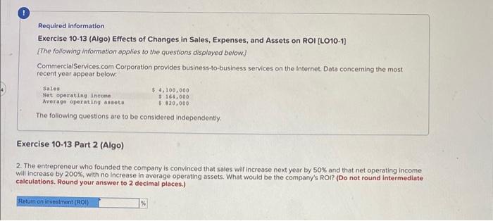 Solved Required information Exercise 10-13 (Algo) Effects of | Chegg.com