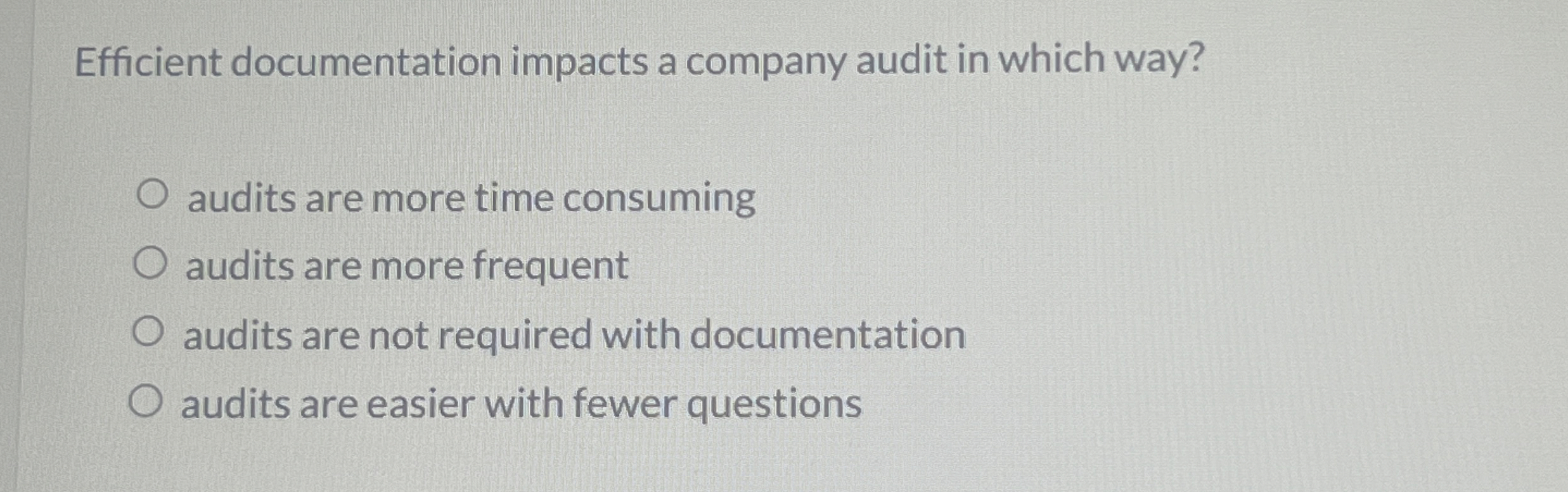 Solved Efficient documentation impacts a company audit in | Chegg.com