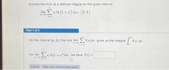 Solved Express the limit as a definite integral on the given | Chegg.com