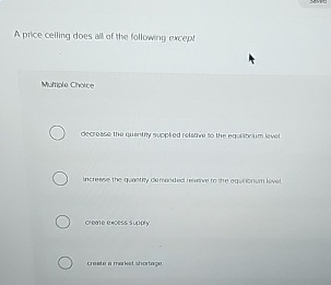Solved A price ceiling does all of the following | Chegg.com