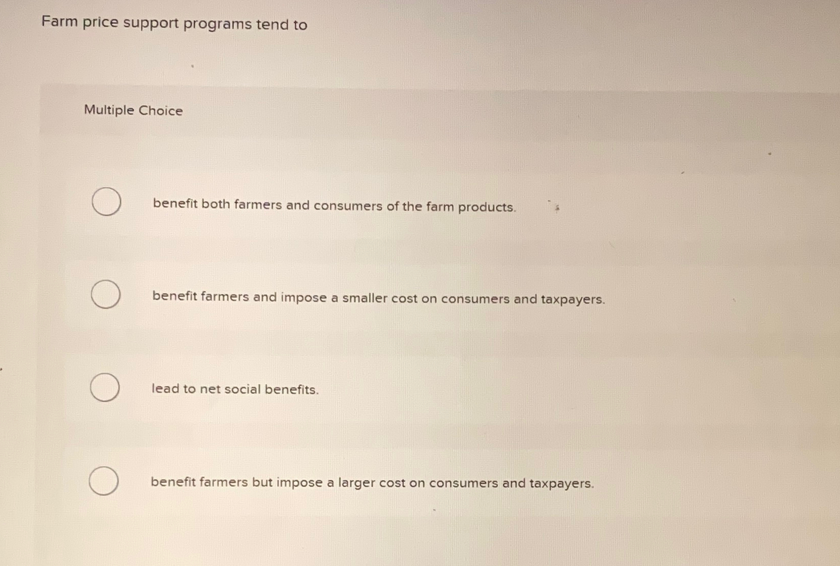 Solved Farm price support programs tend toMultiple | Chegg.com