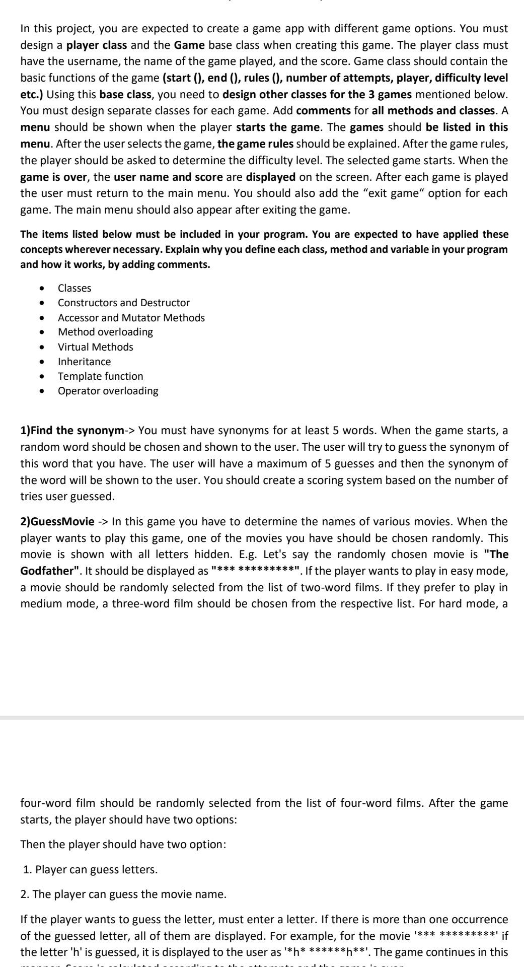 In this project, you are expected to create a game | Chegg.com