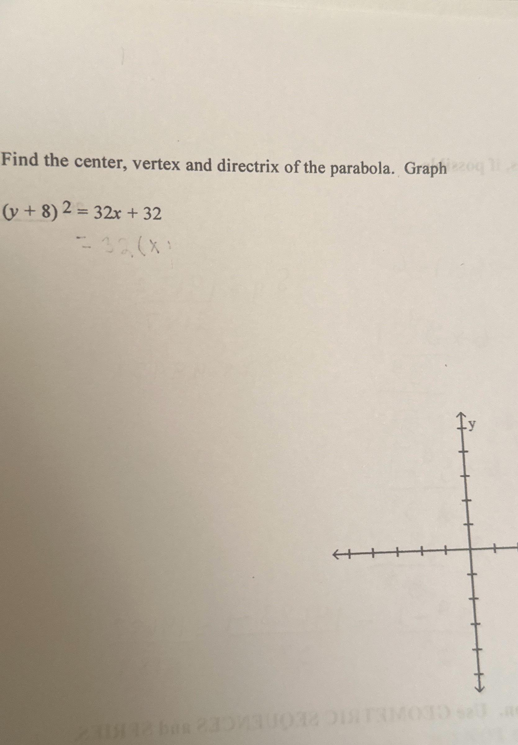 Solved Find the center, vertex and directrix of the | Chegg.com