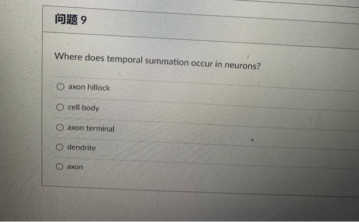 Solved la 8 Where does spatial summation occur in neurons? | Chegg.com