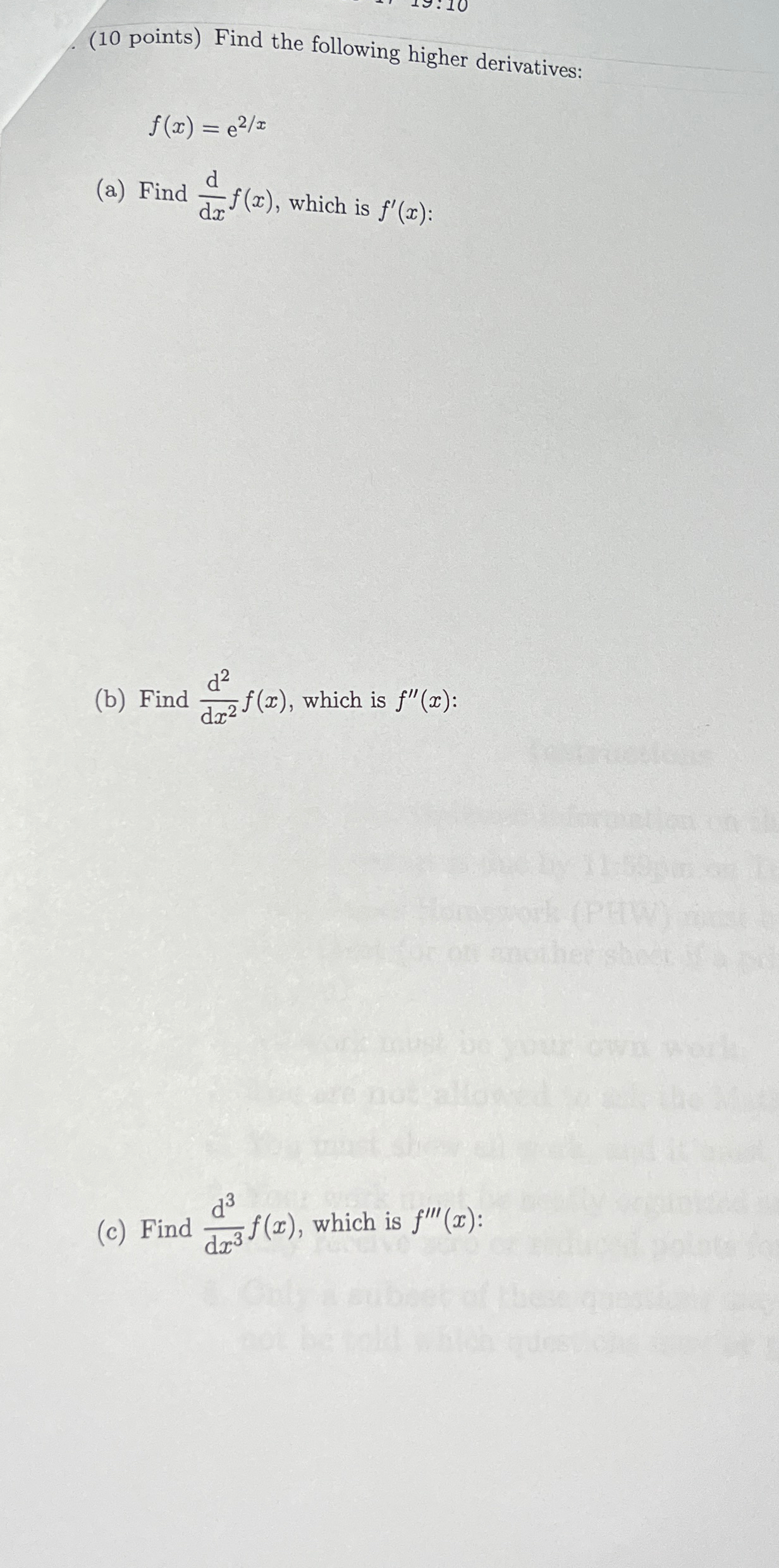 Solved (10 ﻿points) ﻿Find the following higher | Chegg.com