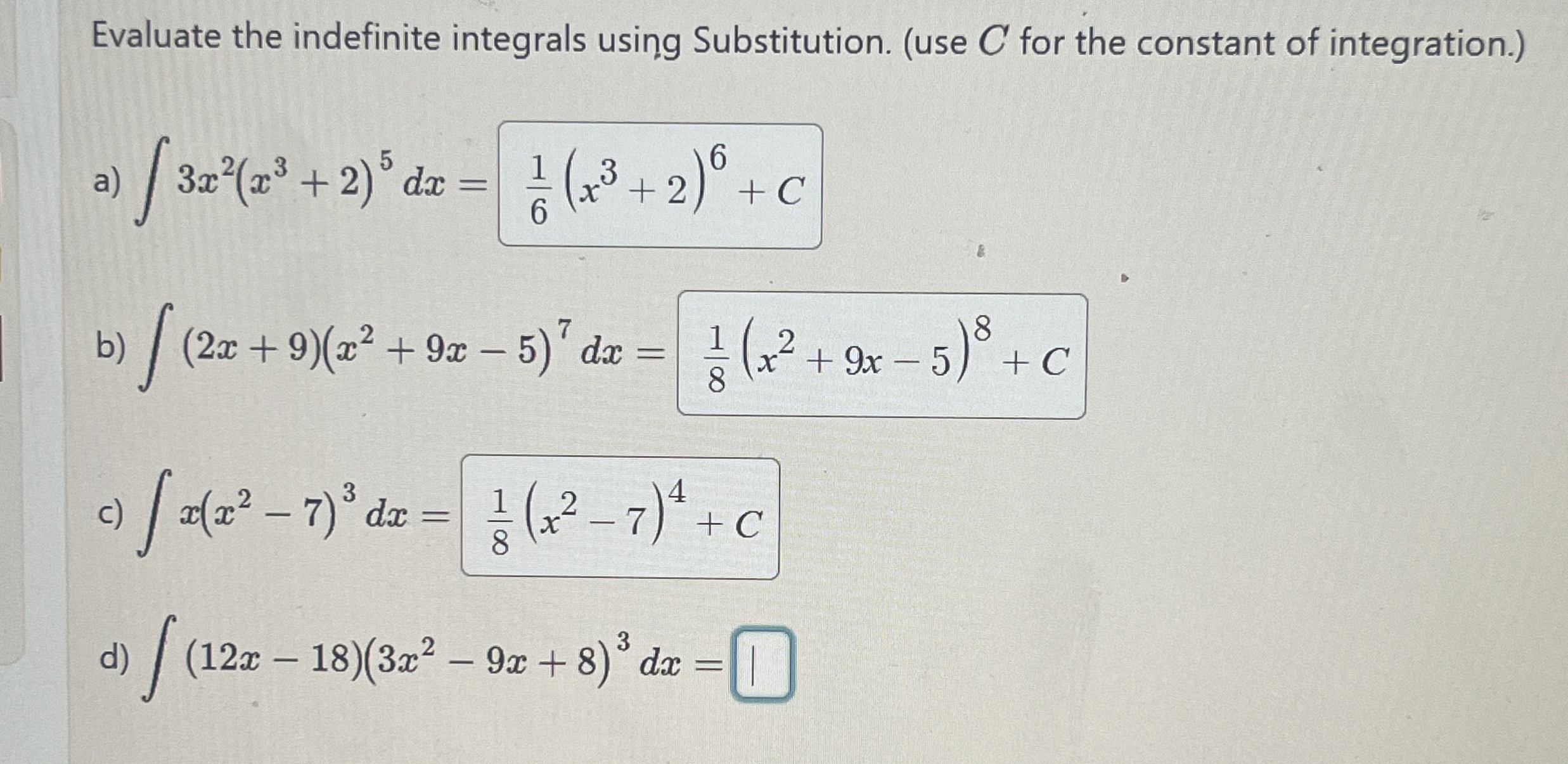 Solved Evaluate the indefinite integrals using Substitution. | Chegg.com