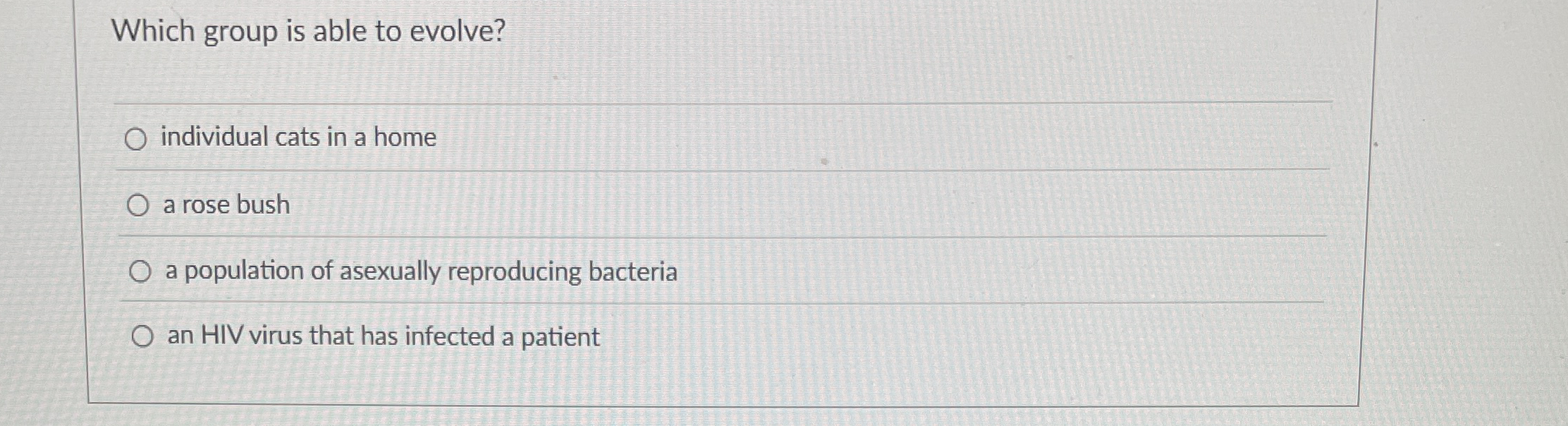 Solved Which group is able to evolve?individual cats in a | Chegg.com