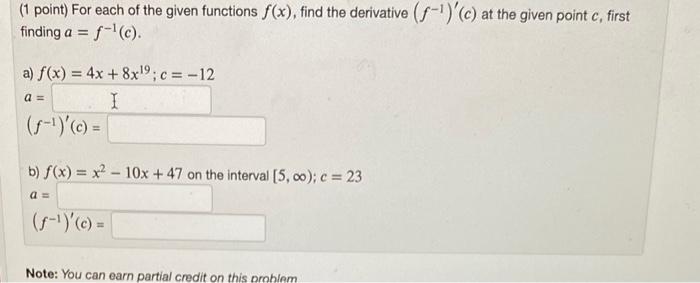Solved (1 point) For each of the given functions f(x), find | Chegg.com