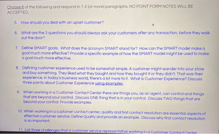 Solved Choose 6 of the following and respond in 1-2 (or | Chegg.com