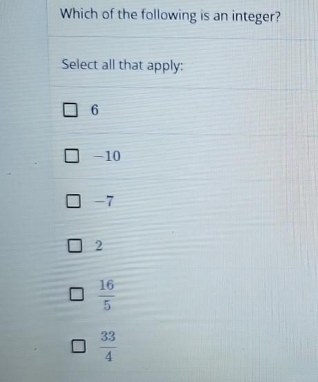 Solved Which of the following is an integer?Select all that | Chegg.com