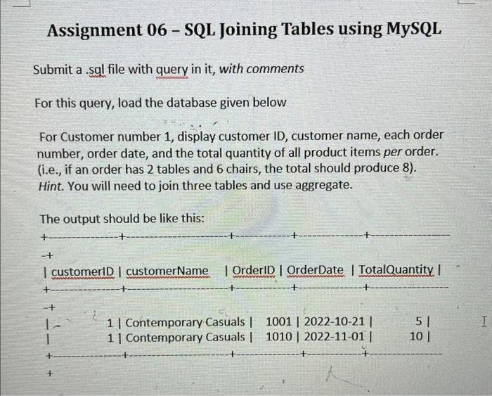 Solved Assignment 06 - SQL Joining Tables using MySQL Submit | Chegg.com