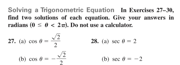 Solved Solving a Trigonometric Equation In Exercises 27–30, | Chegg.com