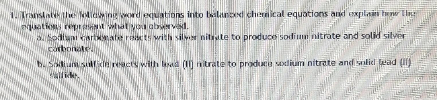 Solved Translate The Following Word Equations Into Balanced