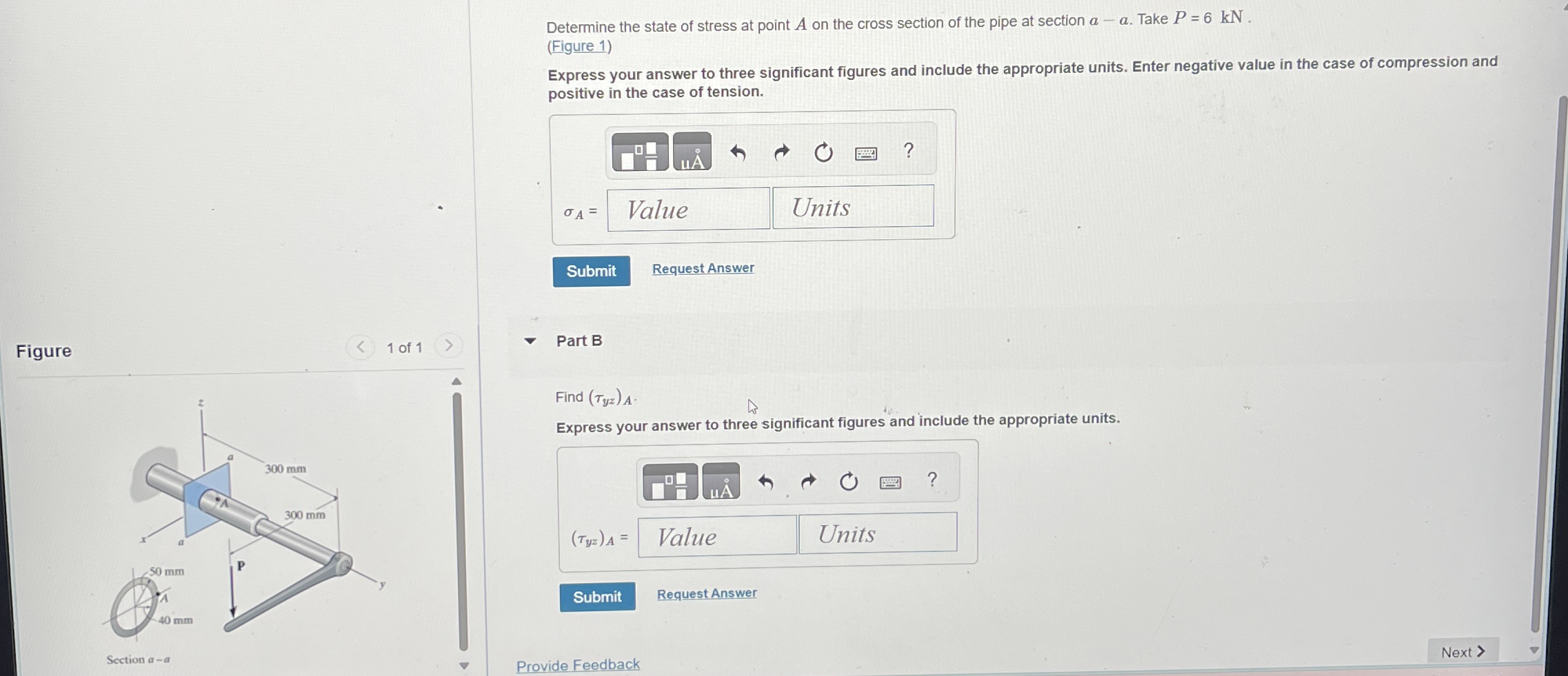 Solved Determine the state of stress at point A ﻿on the | Chegg.com