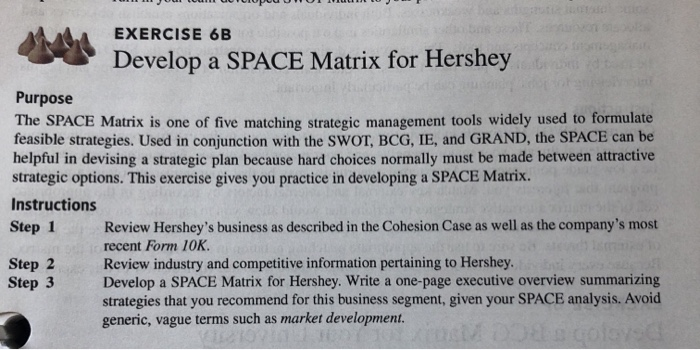EXERCISE 6B Develop a SPACE Matrix for Hershey | Chegg.com