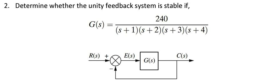 Solved 2. Determine whether the unity feedback system is | Chegg.com