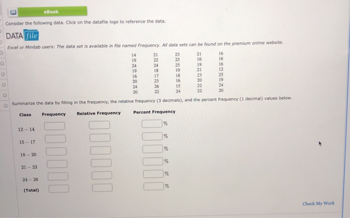 Solved eBook Consider the following data. Click on the | Chegg.com