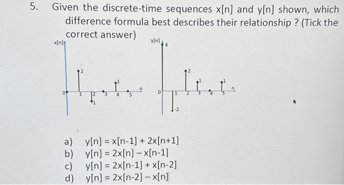 Solved 5. Given the discrete-time sequences x[n] and y[n] | Chegg.com