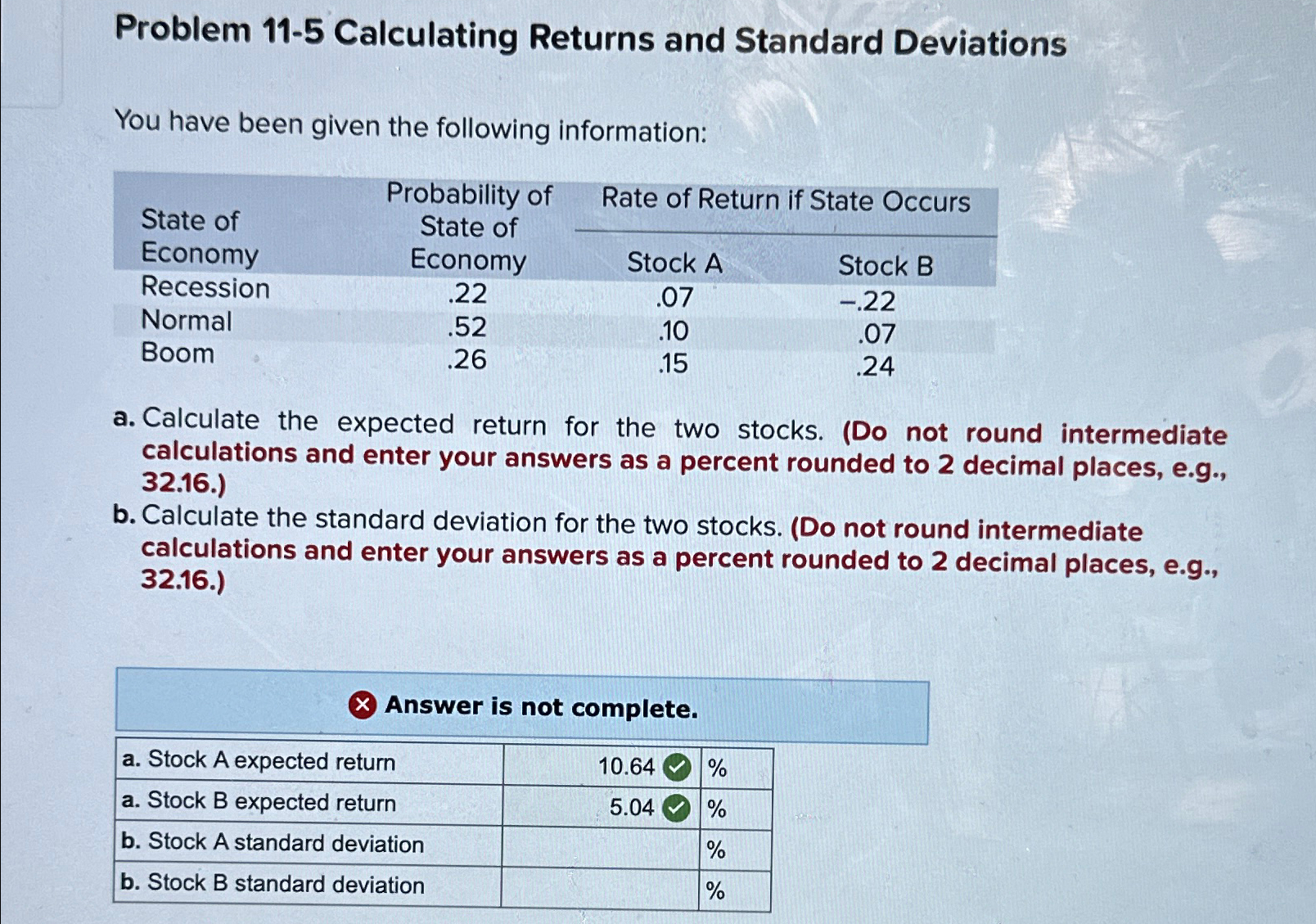 Problem 11-5 ﻿Calculating Returns and Standard | Chegg.com