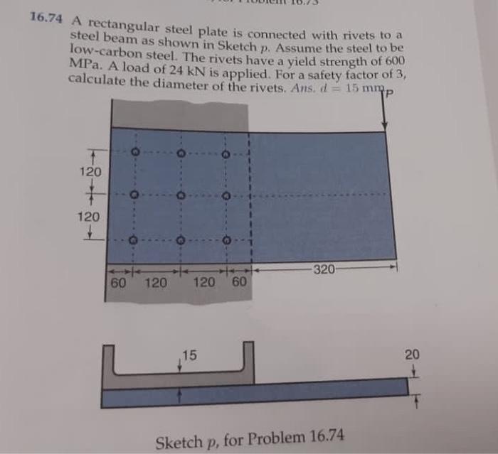 Solved 16.74 A rectangular steel plate is connected with | Chegg.com