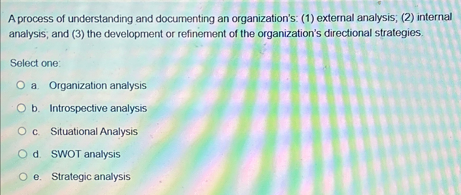 Solved A process of understanding and documenting an | Chegg.com