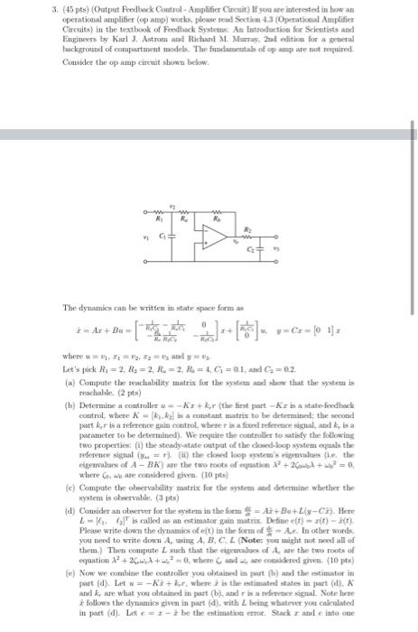 Solved 3. (45 pts) (Output Fedtock Coutrol-Auplifec Circuin) | Chegg.com