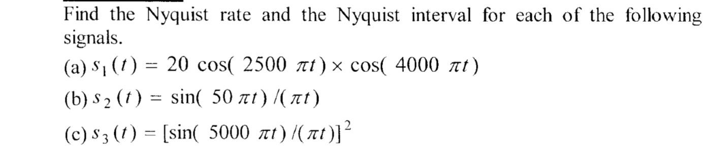 Solved Find the Nyquist rate and the Nyquist interval for | Chegg.com