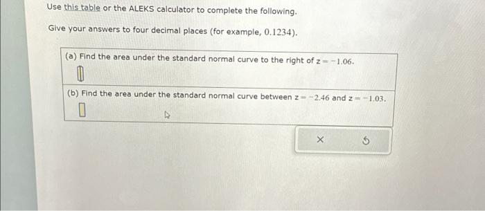 Use this table or the ALEKS calculator to complete | Chegg.com