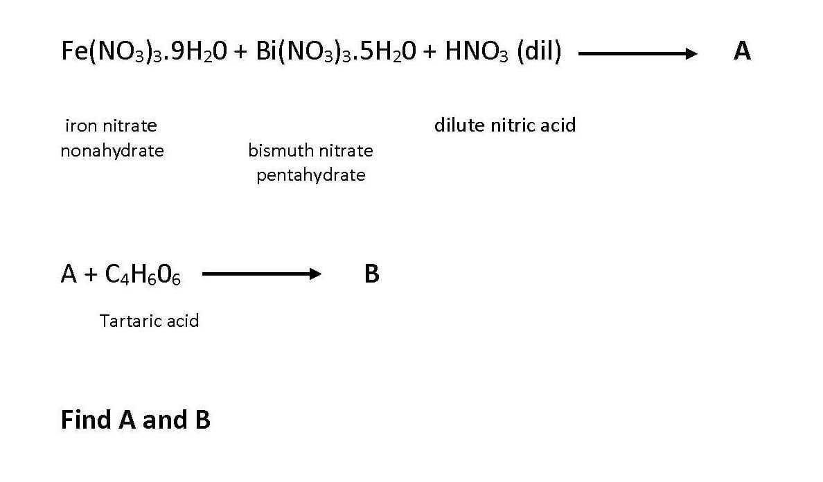 Solved Fe(NO3)3.9H2O+Bi(NO3)3.5H2O+HNO3(dil) iron nitrate | Chegg.com