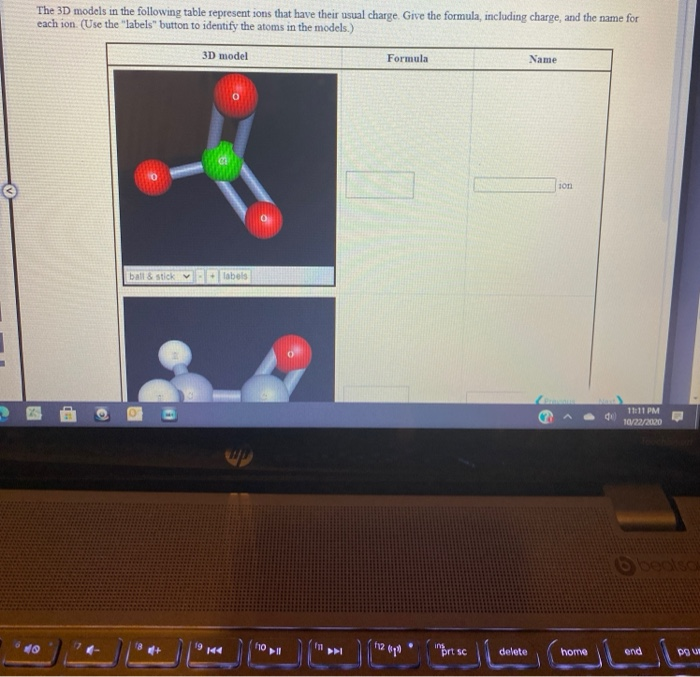 Solved The 3D models in the following table represent ions | Chegg.com
