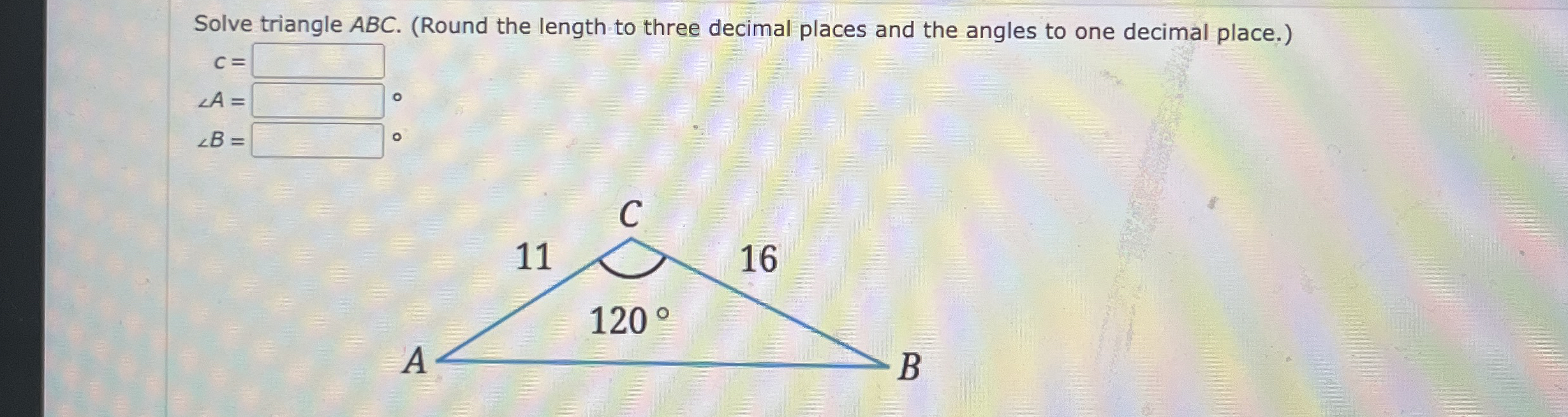 Solved Solve triangle ABC. (Round the length to three | Chegg.com
