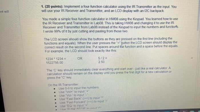 1 20 Points Implement A Four Function Calculator 
