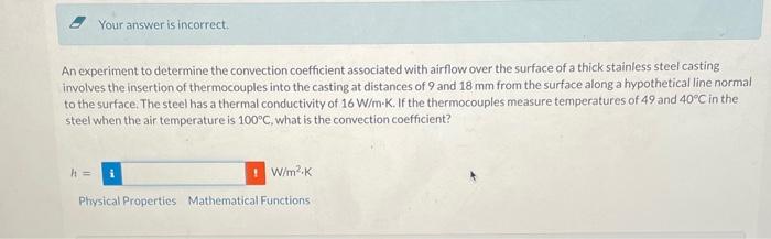 Solved An experiment to determine the convection coefficient | Chegg.com